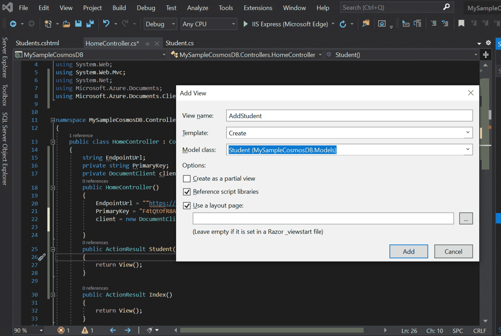 Configure Azure CosmoDB for ASP.Net Web Apps | CodeGuru.com